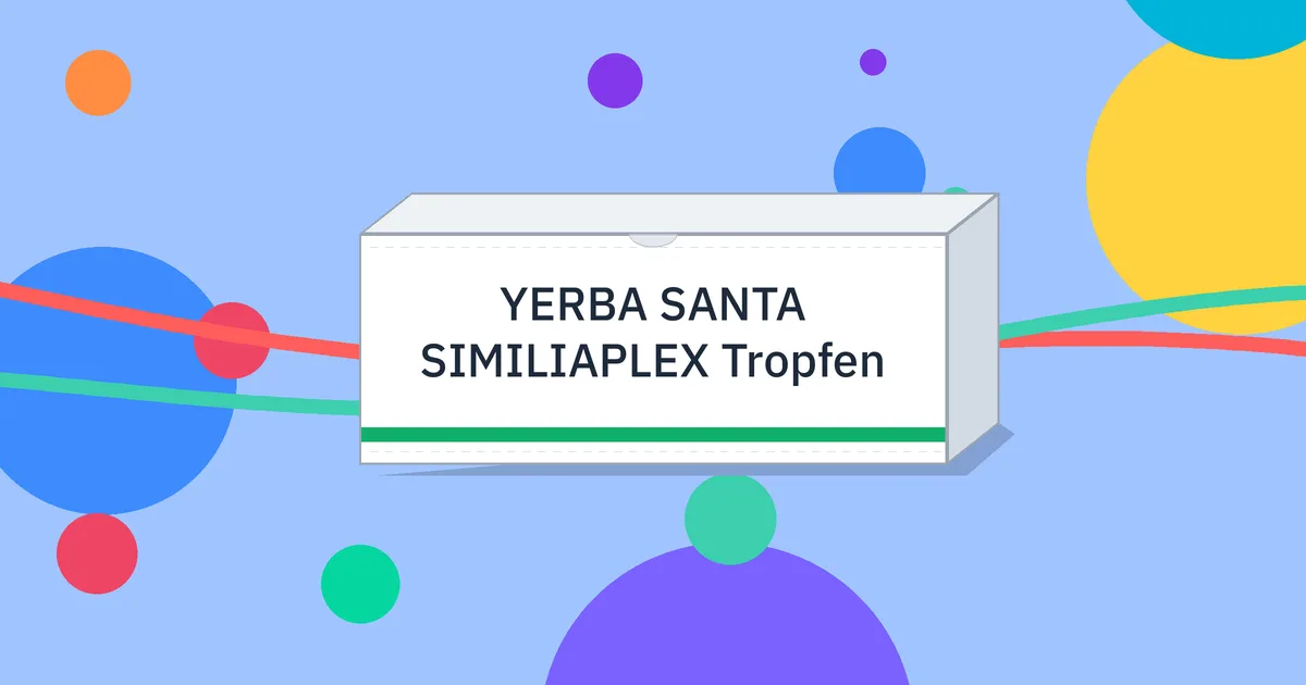 Symbolbild: Packung mit der Aufschrift YERBA SANTA SIMILIAPLEX Tropfen (PZN 05463822) – Verfügbarkeit und Bezug in Apotheken in Frankfurt am Main
