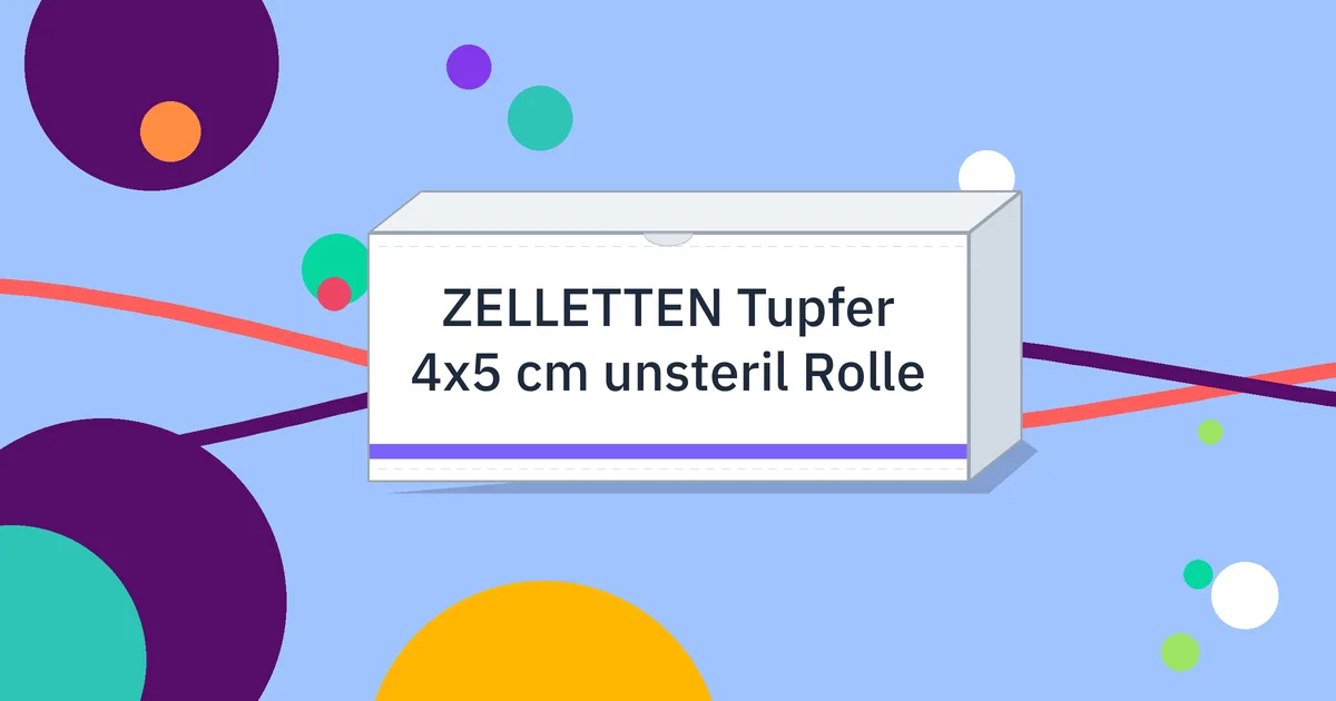 Symbolbild: Packung mit der Aufschrift ZELLETTEN Tupfer 4x5 cm unsteril Rolle (PZN 15431786) – Verfügbarkeit und Bezug in Apotheken in Frankfurt am Main