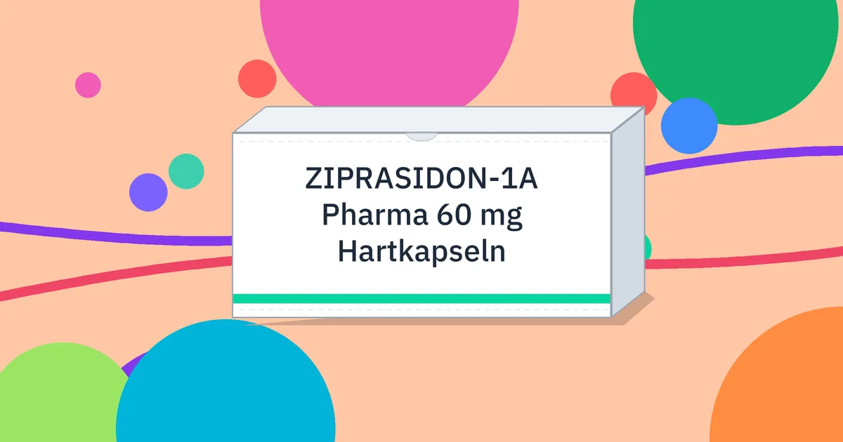 Symbolbild: Packung mit der Aufschrift ZIPRASIDON-1A Pharma 60 mg Hartkapseln (PZN 00015792) – Verfügbarkeit und Bezug in Apotheken in Frankfurt am Main