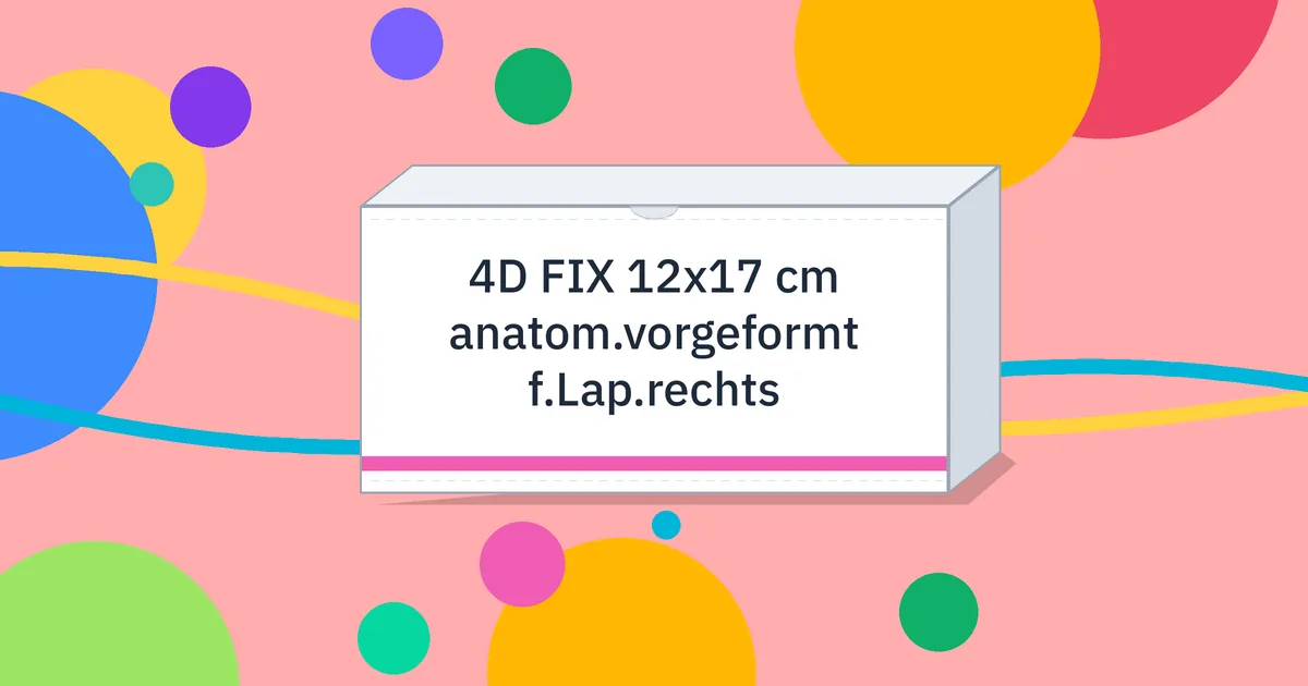 Symbolbild: Packung mit der Aufschrift 4D FIX 12x17 cm anatom.vorgeformt f.Lap.rechts (PZN 20581654) – Verfügbarkeit und Bezug in Apotheken in Frankfurt am Main