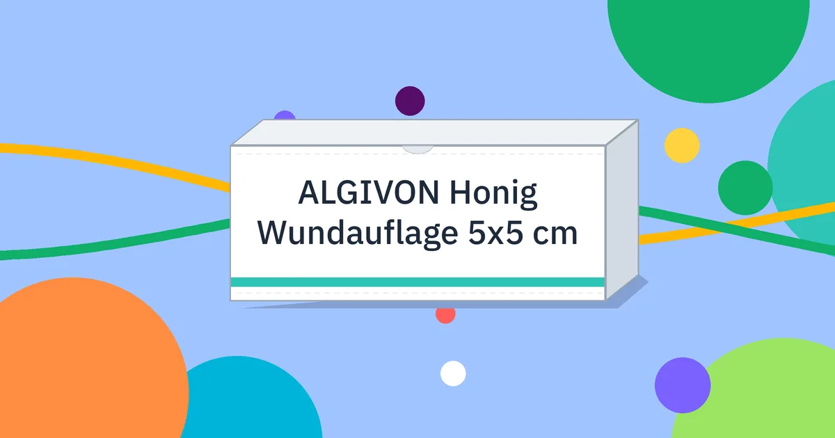 Symbolbild: Packung mit der Aufschrift ALGIVON Honig Wundauflage 5x5 cm (PZN 14233446) – Verfügbarkeit und Bezug in Apotheken in Frankfurt am Main