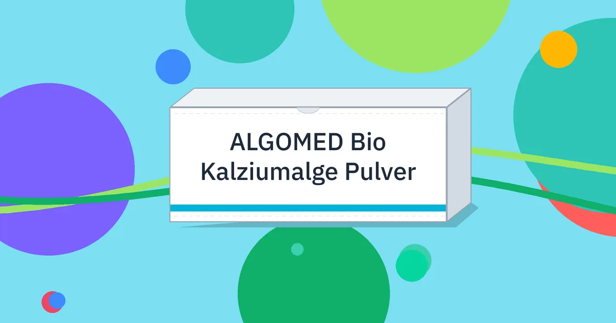 Symbolbild: Packung mit der Aufschrift ALGOMED Bio Kalziumalge Pulver (PZN 20861218) – Verfügbarkeit und Bezug in Apotheken in Frankfurt am Main