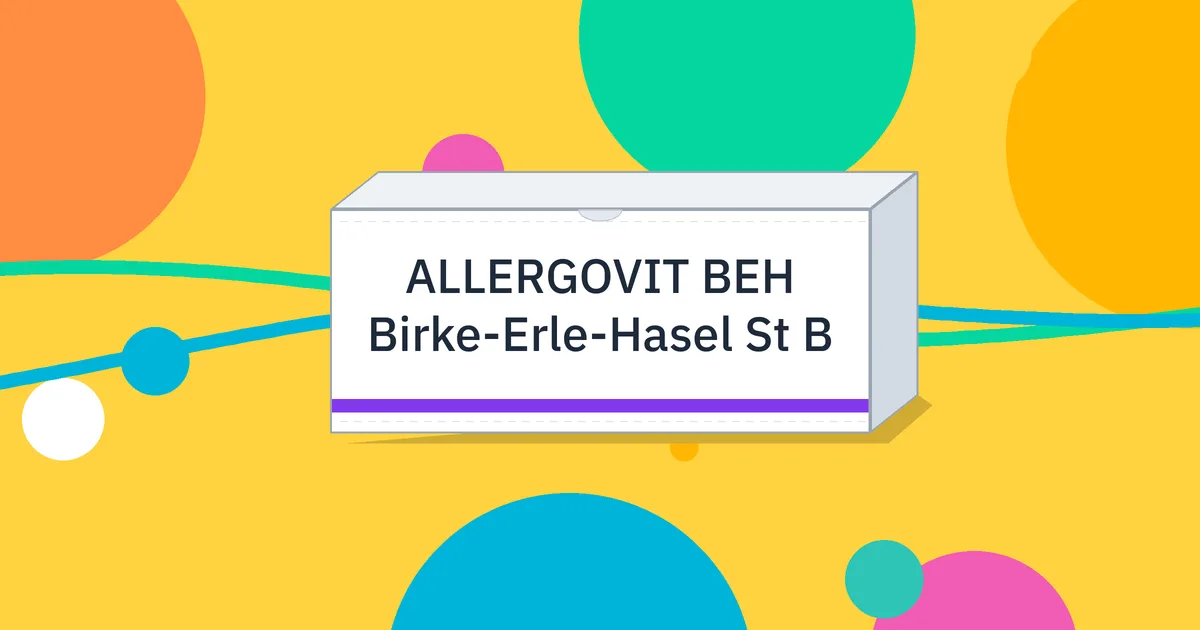 Symbolbild: Packung mit der Aufschrift ALLERGOVIT BEH Birke-Erle-Hasel St B (PZN 15741328) – Verfügbarkeit und Bezug in Apotheken in Frankfurt am Main