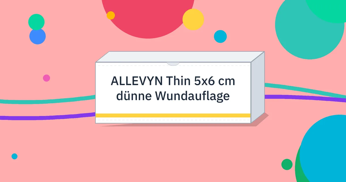 Symbolbild: Packung mit der Aufschrift ALLEVYN Thin 5x6 cm dünne Wundauflage (PZN 01131201) – Verfügbarkeit und Bezug in Apotheken in Frankfurt am Main