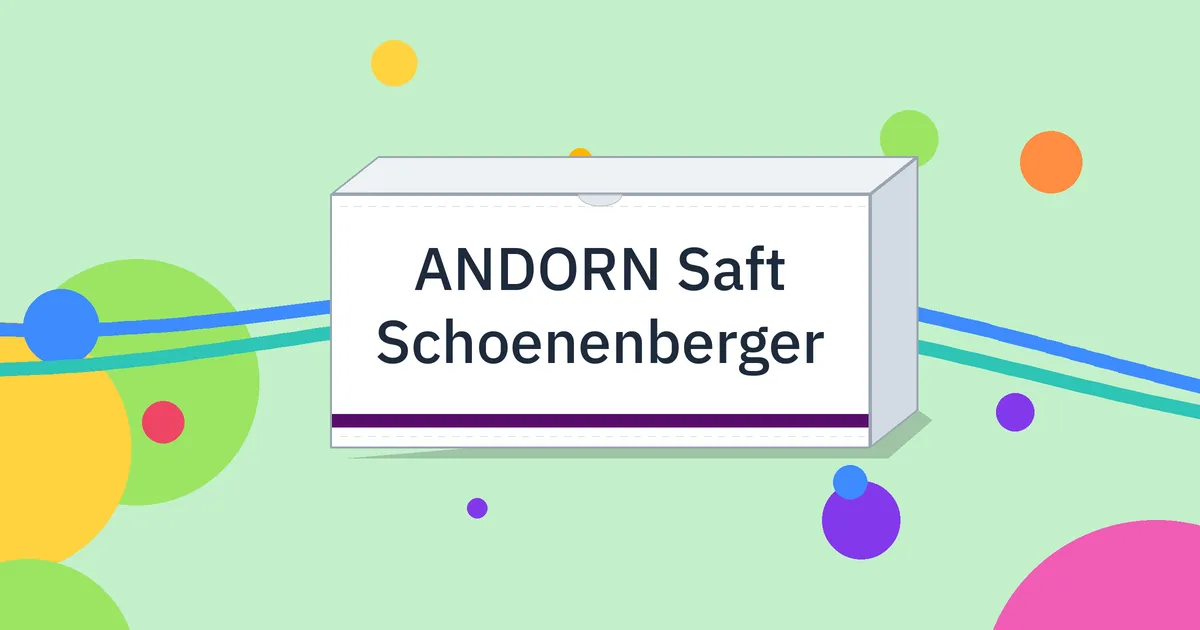 Symbolbild: Packung mit der Aufschrift ANDORN Saft Schoenenberger (PZN 02640583) – Verfügbarkeit und Bezug in Apotheken in Frankfurt am Main