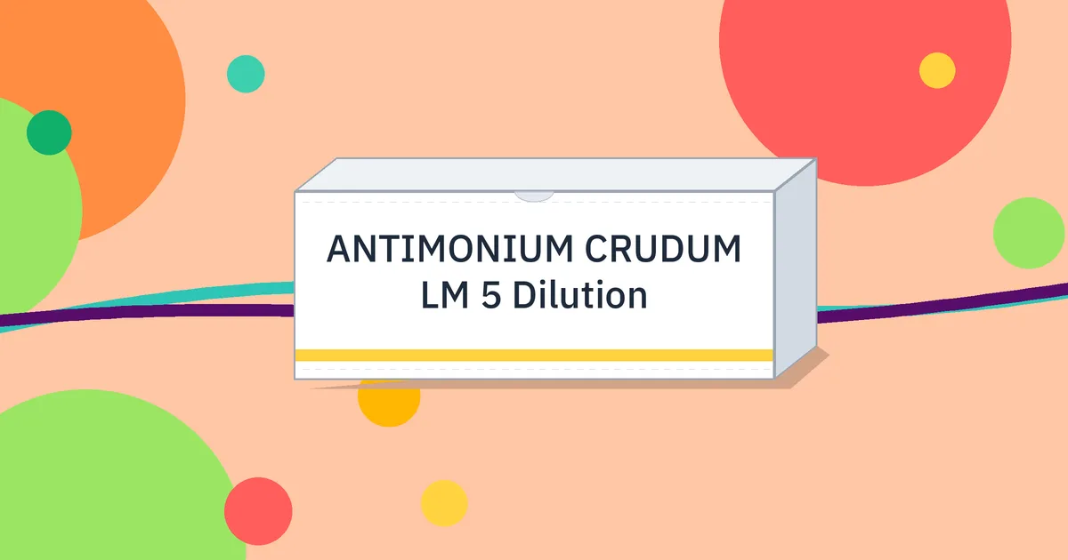 Symbolbild: Packung mit der Aufschrift ANTIMONIUM CRUDUM LM 5 Dilution (PZN 12763714) – Verfügbarkeit und Bezug in Apotheken in Frankfurt am Main