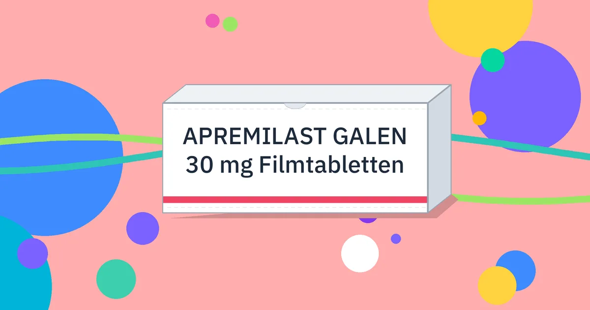Symbolbild: Packung mit der Aufschrift APREMILAST GALEN 30 mg Filmtabletten (PZN 20001987) – Verfügbarkeit und Bezug in Apotheken in Frankfurt am Main