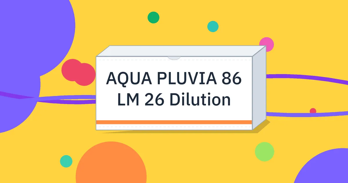 Symbolbild: Packung mit der Aufschrift AQUA PLUVIA 86 LM 26 Dilution (PZN 12766606) – Verfügbarkeit und Bezug in Apotheken in Frankfurt am Main