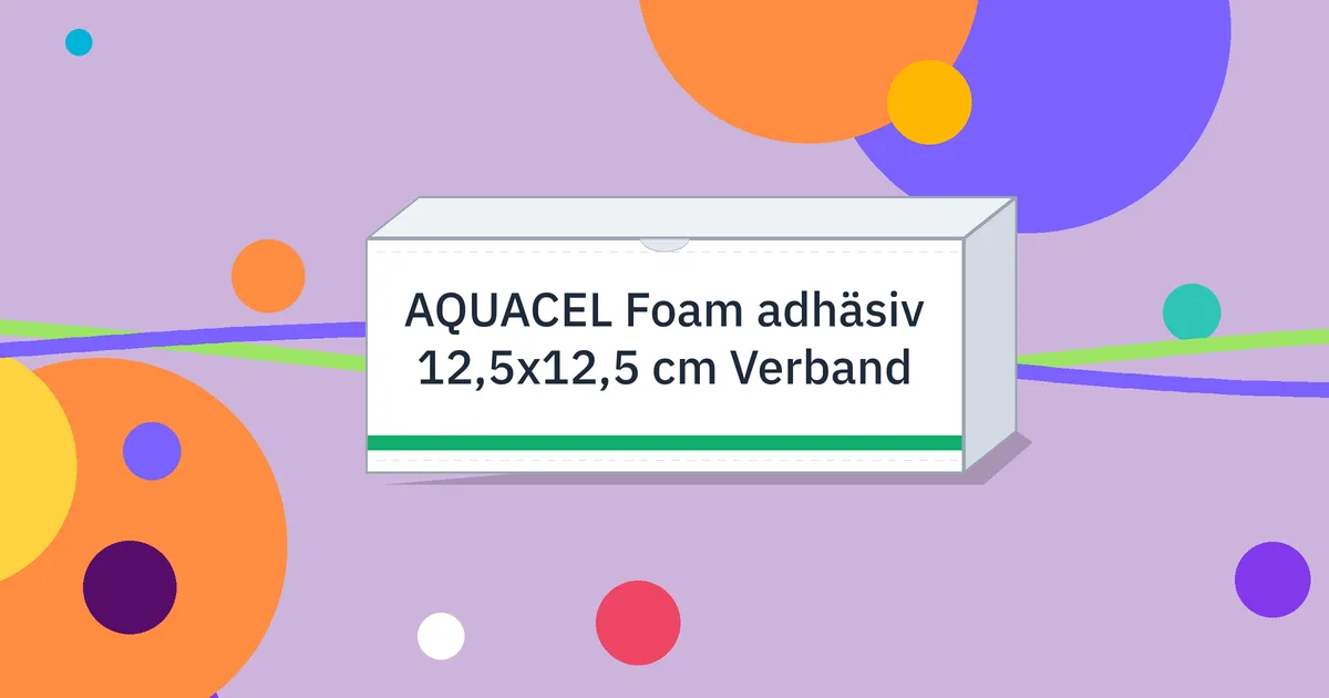 Symbolbild: Packung mit der Aufschrift AQUACEL Foam adhäsiv 12,5x12,5 cm Verband (PZN 12419655) – Verfügbarkeit und Bezug in Apotheken in Frankfurt am Main