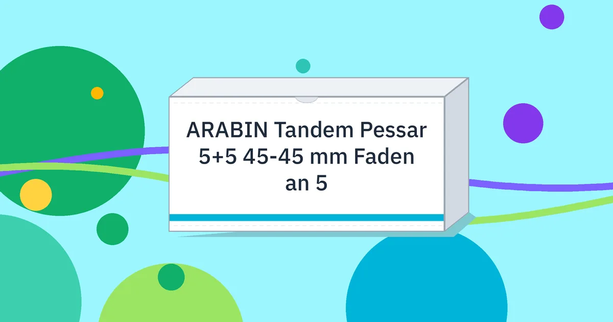 Symbolbild: Packung mit der Aufschrift ARABIN Tandem Pessar 5+5 45-45 mm Faden an 5 (PZN 16928075) – Verfügbarkeit und Bezug in Apotheken in Frankfurt am Main