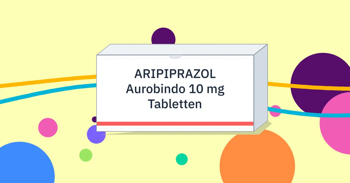 Symbolbild: Packung mit der Aufschrift ARIPIPRAZOL Aurobindo 10 mg Tabletten (PZN 11295895) – Verfügbarkeit und Bezug in Apotheken in Frankfurt am Main