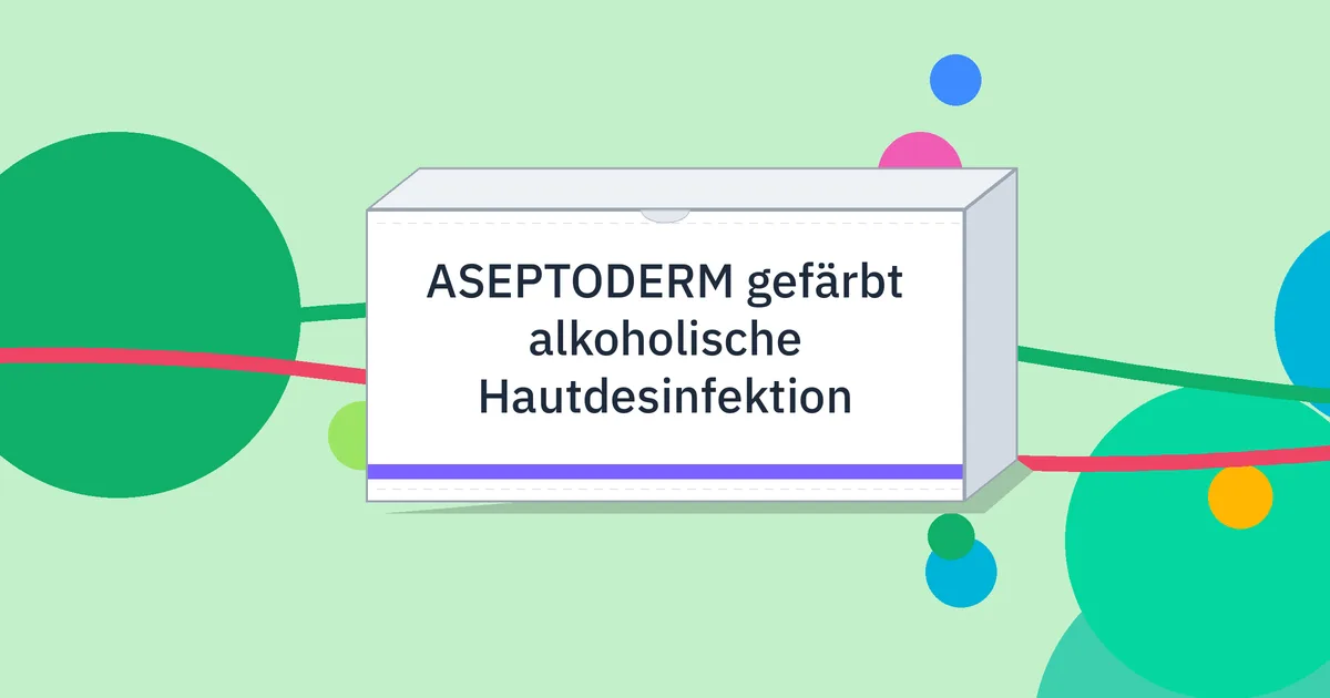 Symbolbild: Packung mit der Aufschrift ASEPTODERM gefärbt alkoholische Hautdesinfektion (PZN 10302771) – Verfügbarkeit und Bezug in Apotheken in Frankfurt am Main