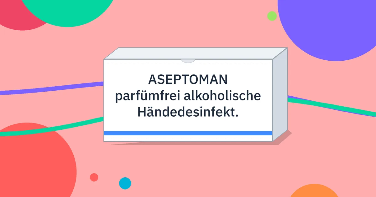 Symbolbild: Packung mit der Aufschrift ASEPTOMAN parfümfrei alkoholische Händedesinfekt. (PZN 16202183) – Verfügbarkeit und Bezug in Apotheken in Frankfurt am Main