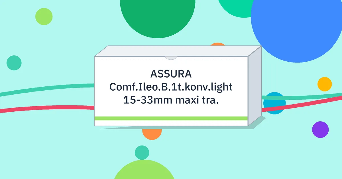 Symbolbild: Packung mit der Aufschrift ASSURA Comf.Ileo.B.1t.konv.light 15-33mm maxi tra. (PZN 02238869) – Verfügbarkeit und Bezug in Apotheken in Frankfurt am Main