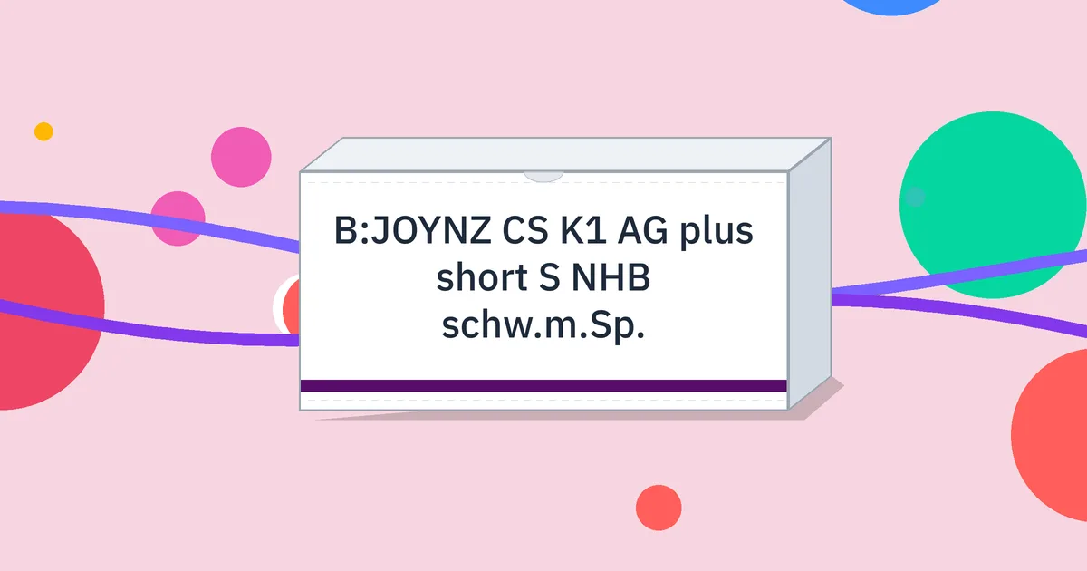 Symbolbild: Packung mit der Aufschrift B:JOYNZ CS K1 AG plus short S NHB schw.m.Sp. (PZN 20534092) – Verfügbarkeit und Bezug in Apotheken in Frankfurt am Main