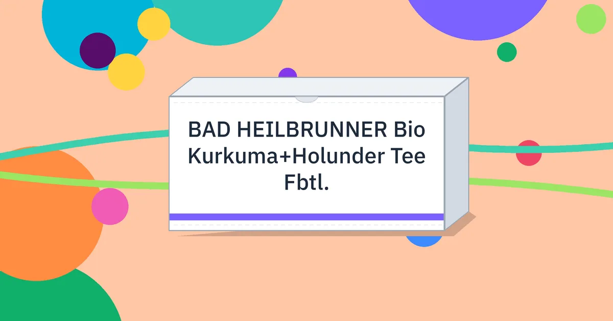 Symbolbild: Packung mit der Aufschrift BAD HEILBRUNNER Bio Kurkuma+Holunder Tee Fbtl. (PZN 17941304) – Verfügbarkeit und Bezug in Apotheken in Frankfurt am Main