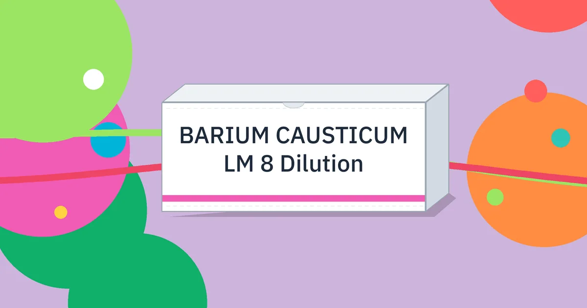 Symbolbild: Packung mit der Aufschrift BARIUM CAUSTICUM LM 8 Dilution (PZN 13376474) – Verfügbarkeit und Bezug in Apotheken in Frankfurt am Main