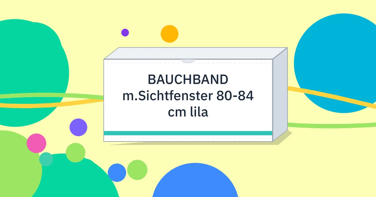 Symbolbild: Packung mit der Aufschrift BAUCHBAND m.Sichtfenster 80-84 cm lila (PZN 12904244) – Verfügbarkeit und Bezug in Apotheken in Frankfurt am Main