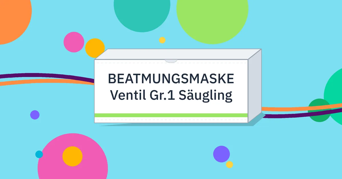 Symbolbild: Packung mit der Aufschrift BEATMUNGSMASKE Ventil Gr.1 Säugling (PZN 16211590) – Verfügbarkeit und Bezug in Apotheken in Frankfurt am Main