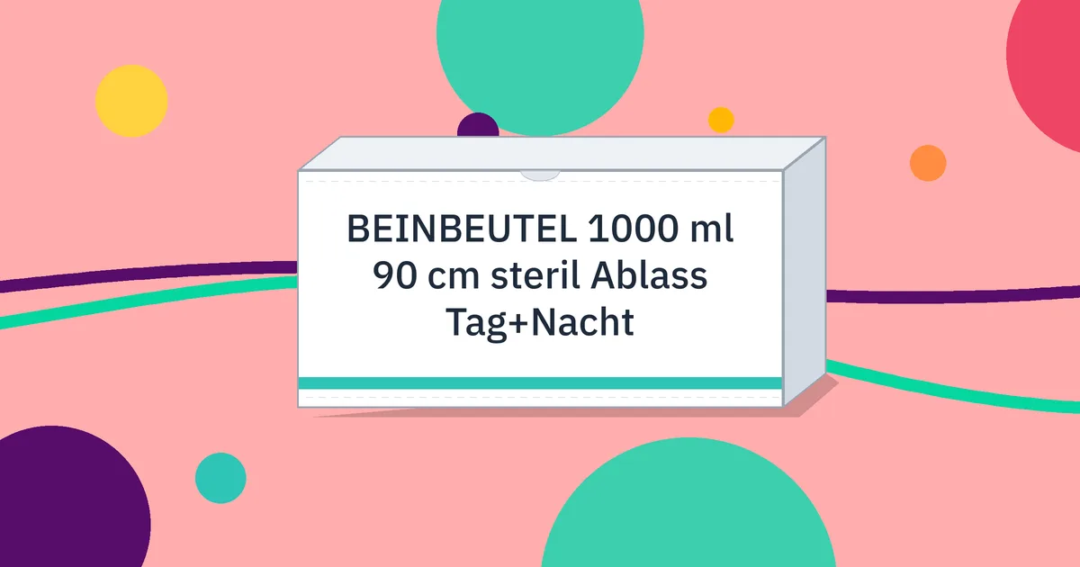 Symbolbild: Packung mit der Aufschrift BEINBEUTEL 1000 ml 90 cm steril Ablass Tag+Nacht (PZN 18021439) – Verfügbarkeit und Bezug in Apotheken in Frankfurt am Main