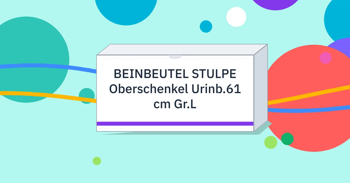 Symbolbild: Packung mit der Aufschrift BEINBEUTEL STULPE Oberschenkel Urinb.61 cm Gr.L (PZN 10403928) – Verfügbarkeit und Bezug in Apotheken in Frankfurt am Main