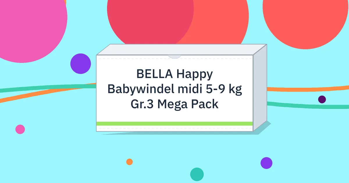 Symbolbild: Packung mit der Aufschrift BELLA Happy Babywindel midi 5-9 kg Gr.3 Mega Pack (PZN 15591188) – Verfügbarkeit und Bezug in Apotheken in Frankfurt am Main