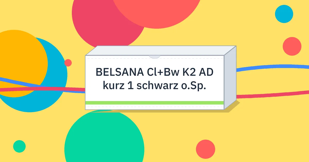 Symbolbild: Packung mit der Aufschrift BELSANA Cl+Bw K2 AD kurz 1 schwarz o.Sp. (PZN 12240525) – Verfügbarkeit und Bezug in Apotheken in Frankfurt am Main