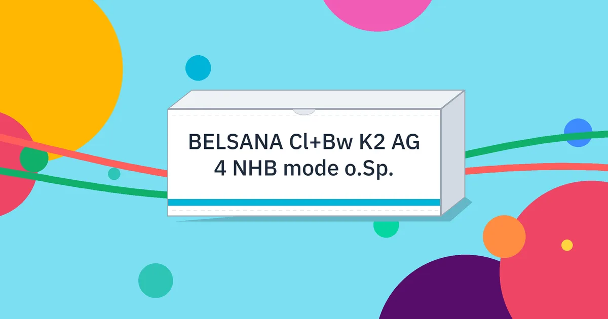 Symbolbild: Packung mit der Aufschrift BELSANA Cl+Bw K2 AG 4 NHB mode o.Sp. (PZN 12247444) – Verfügbarkeit und Bezug in Apotheken in Frankfurt am Main