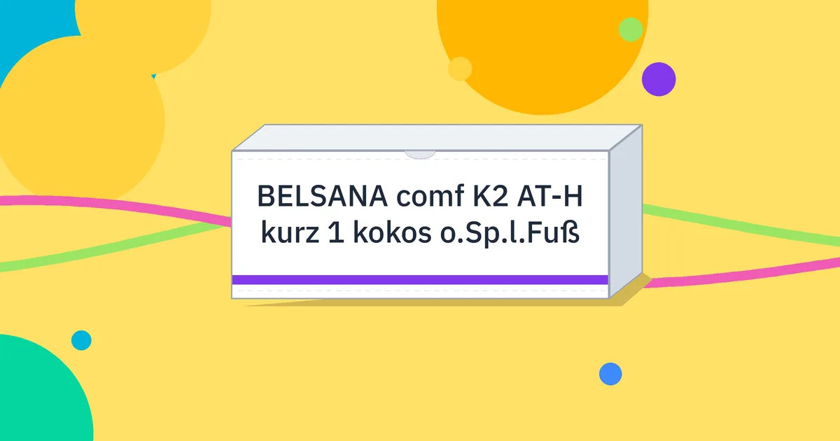 Symbolbild: Packung mit der Aufschrift BELSANA comf K2 AT-H kurz 1 kokos o.Sp.l.Fuß (PZN 12327901) – Verfügbarkeit und Bezug in Apotheken in Frankfurt am Main