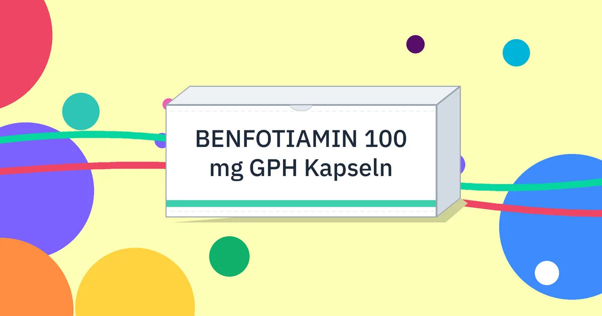 Symbolbild: Packung mit der Aufschrift BENFOTIAMIN 100 mg GPH Kapseln (PZN 11658381) – Verfügbarkeit und Bezug in Apotheken in Frankfurt am Main
