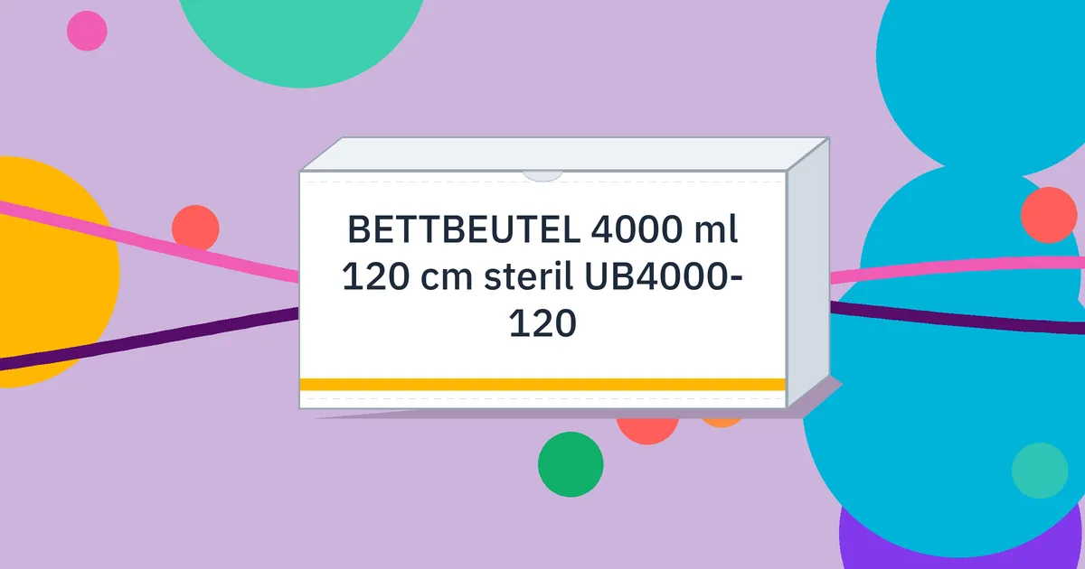 Symbolbild: Packung mit der Aufschrift BETTBEUTEL 4000 ml 120 cm steril UB4000-120 (PZN 06718939) – Verfügbarkeit und Bezug in Apotheken in Frankfurt am Main