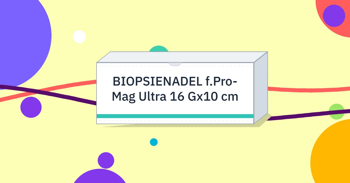 Symbolbild: Packung mit der Aufschrift BIOPSIENADEL f.Pro-Mag Ultra 16 Gx10 cm (PZN 07566756) – Verfügbarkeit und Bezug in Apotheken in Frankfurt am Main