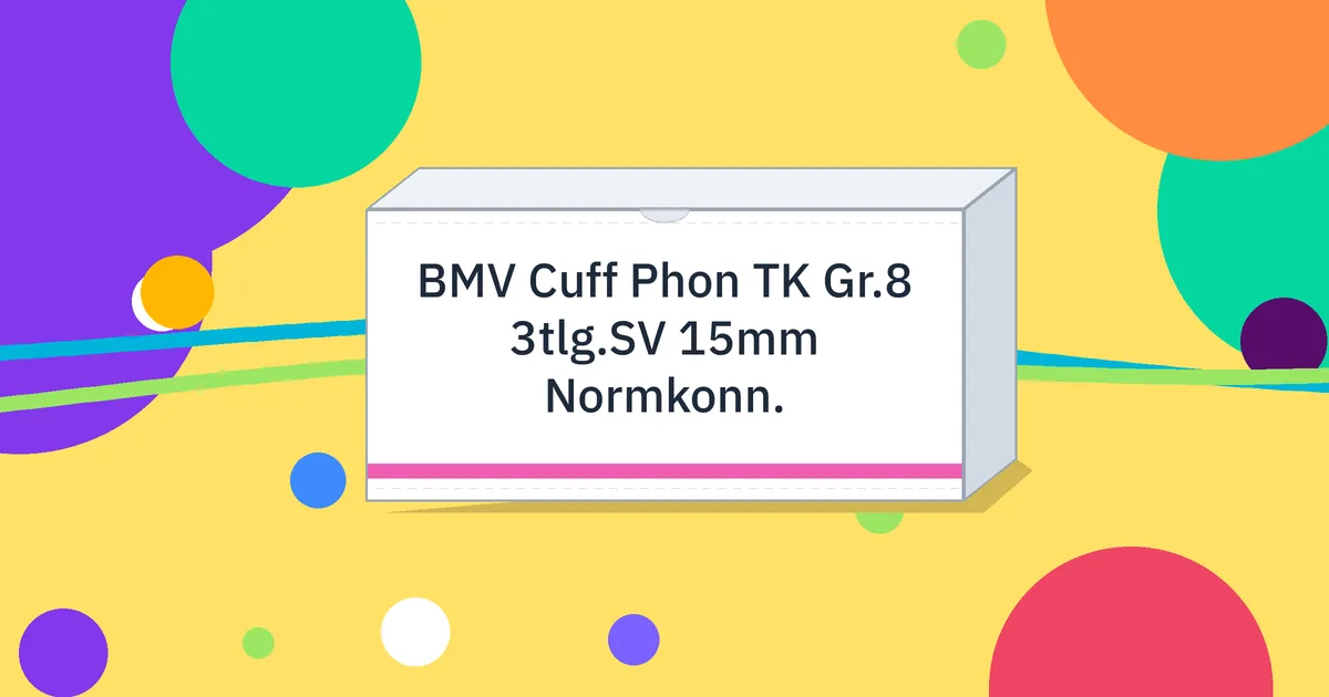 Symbolbild: Packung mit der Aufschrift BMV Cuff Phon TK Gr.8 3tlg.SV 15mm Normkonn. (PZN 18383639) – Verfügbarkeit und Bezug in Apotheken in Frankfurt am Main
