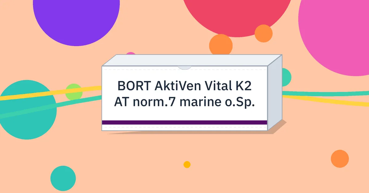 Symbolbild: Packung mit der Aufschrift BORT AktiVen Vital K2 AT norm.7 marine o.Sp. (PZN 13741726) – Verfügbarkeit und Bezug in Apotheken in Frankfurt am Main