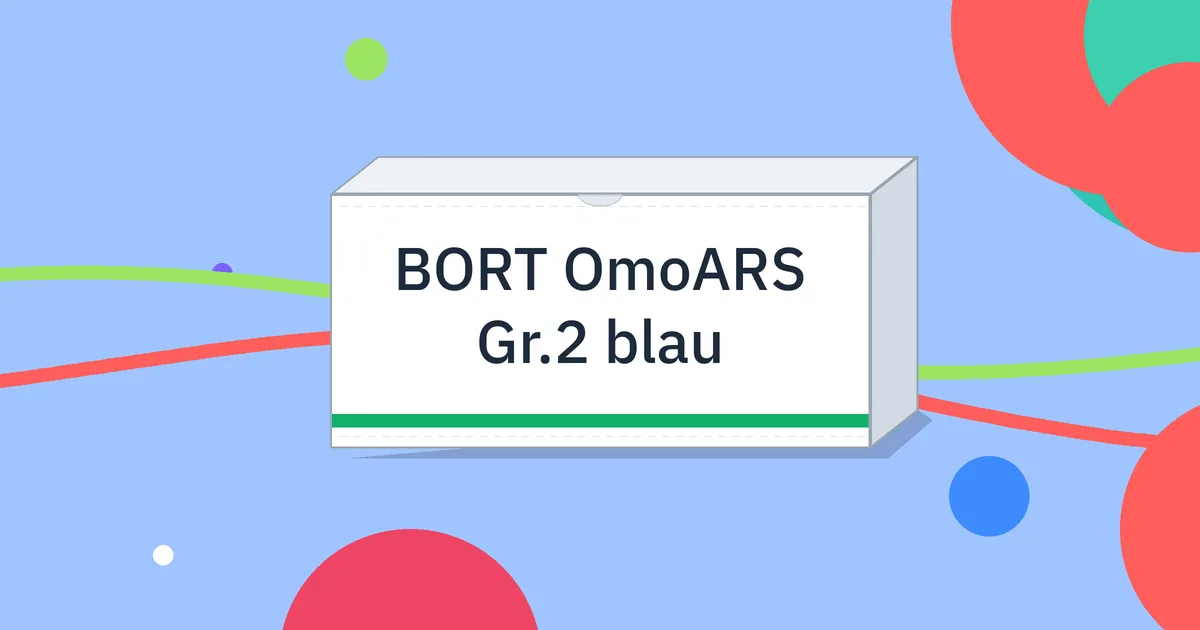 Symbolbild: Packung mit der Aufschrift BORT OmoARS Gr.2 blau (PZN 02885936) – Verfügbarkeit und Bezug in Apotheken in Frankfurt am Main