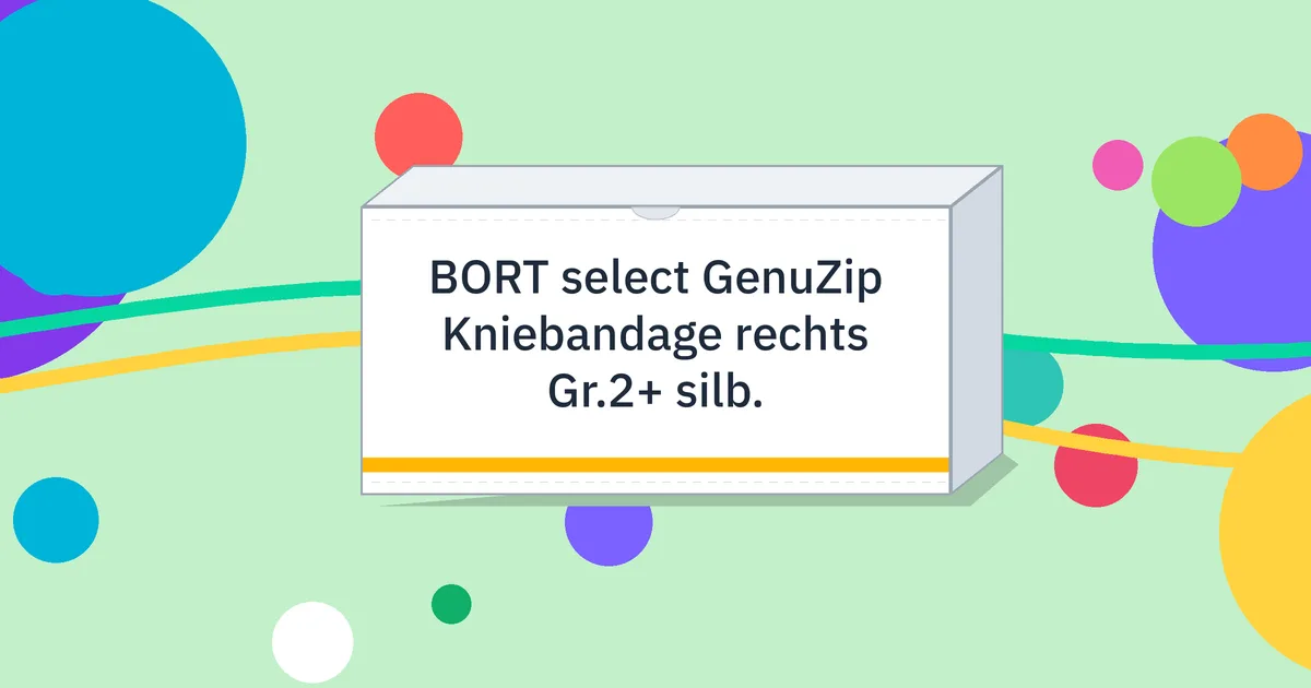 Symbolbild: Packung mit der Aufschrift BORT select GenuZip Kniebandage rechts Gr.2+ silb. (PZN 16844237) – Verfügbarkeit und Bezug in Apotheken in Frankfurt am Main