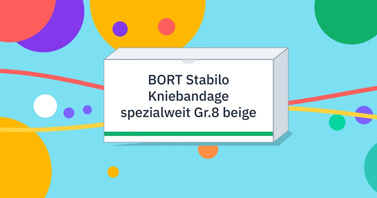 Symbolbild: Packung mit der Aufschrift BORT Stabilo Kniebandage spezialweit Gr.8 beige (PZN 19110872) – Verfügbarkeit und Bezug in Apotheken in Frankfurt am Main
