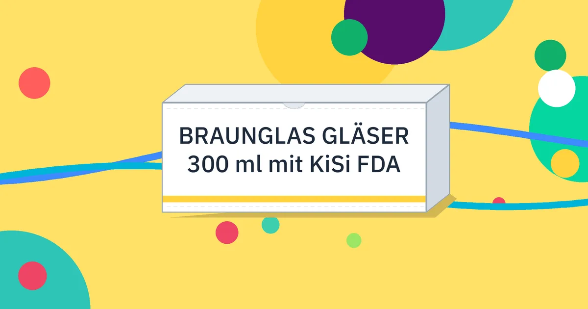 Symbolbild: Packung mit der Aufschrift BRAUNGLAS GLÄSER 300 ml mit KiSi FDA (PZN 18848802) – Verfügbarkeit und Bezug in Apotheken in Frankfurt am Main