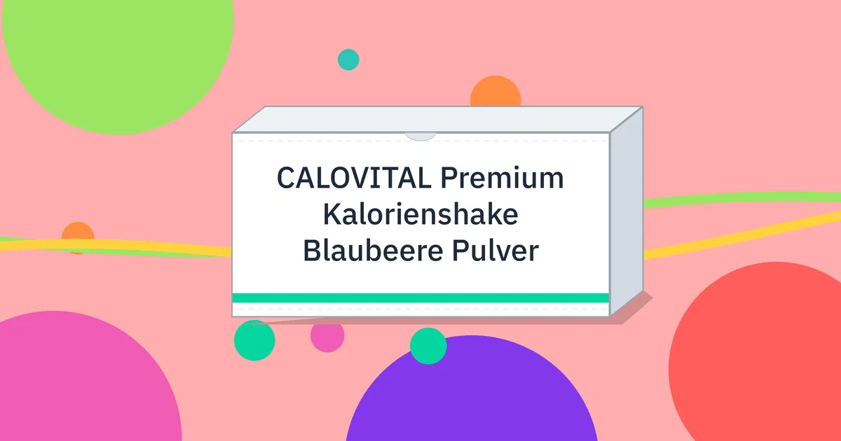 Symbolbild: Packung mit der Aufschrift CALOVITAL Premium Kalorienshake Blaubeere Pulver (PZN 16061245) – Verfügbarkeit und Bezug in Apotheken in Frankfurt am Main