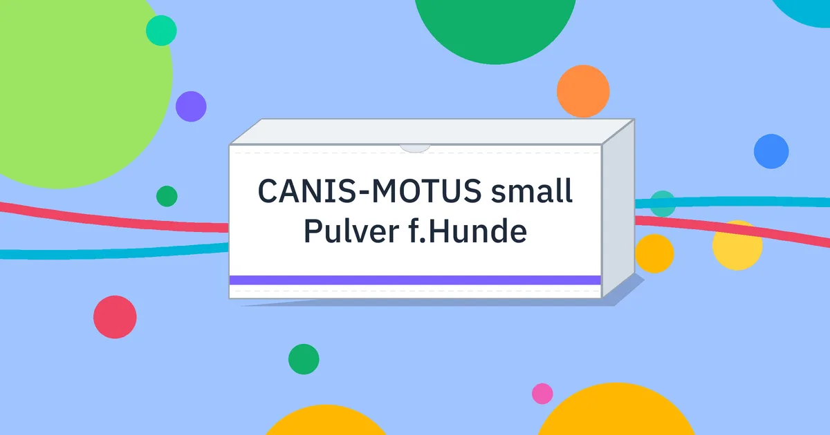 Symbolbild: Packung mit der Aufschrift CANIS-MOTUS small Pulver f.Hunde (PZN 14255376) – Verfügbarkeit und Bezug in Apotheken in Frankfurt am Main