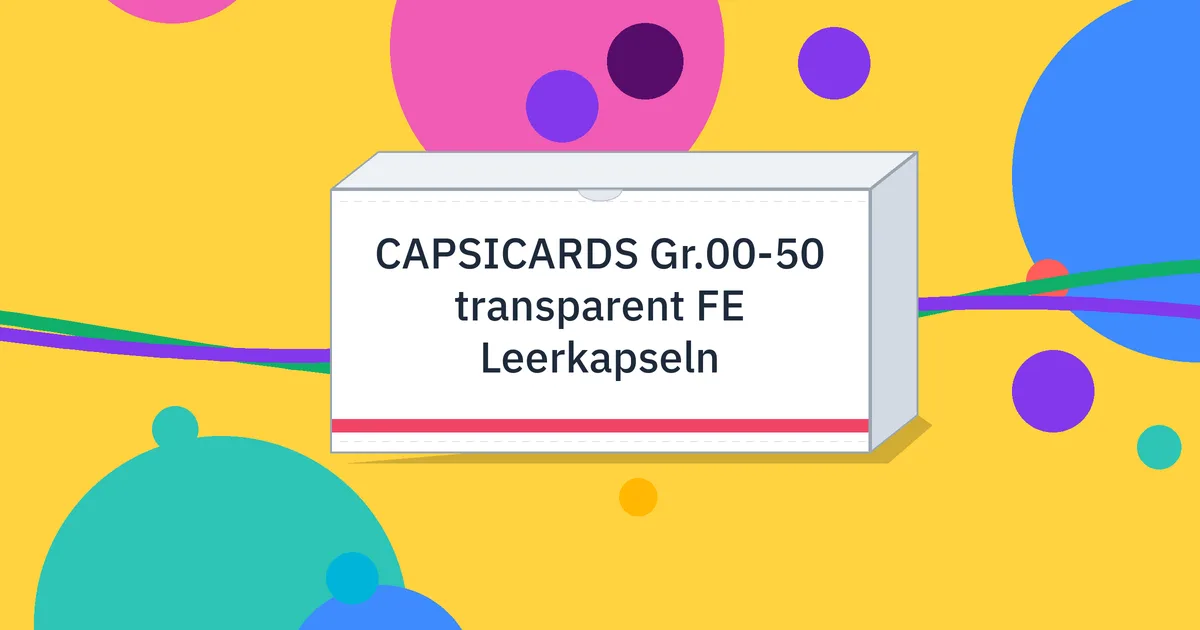 Symbolbild: Packung mit der Aufschrift CAPSICARDS Gr.00-50 transparent FE Leerkapseln (PZN 10999861) – Verfügbarkeit und Bezug in Apotheken in Frankfurt am Main