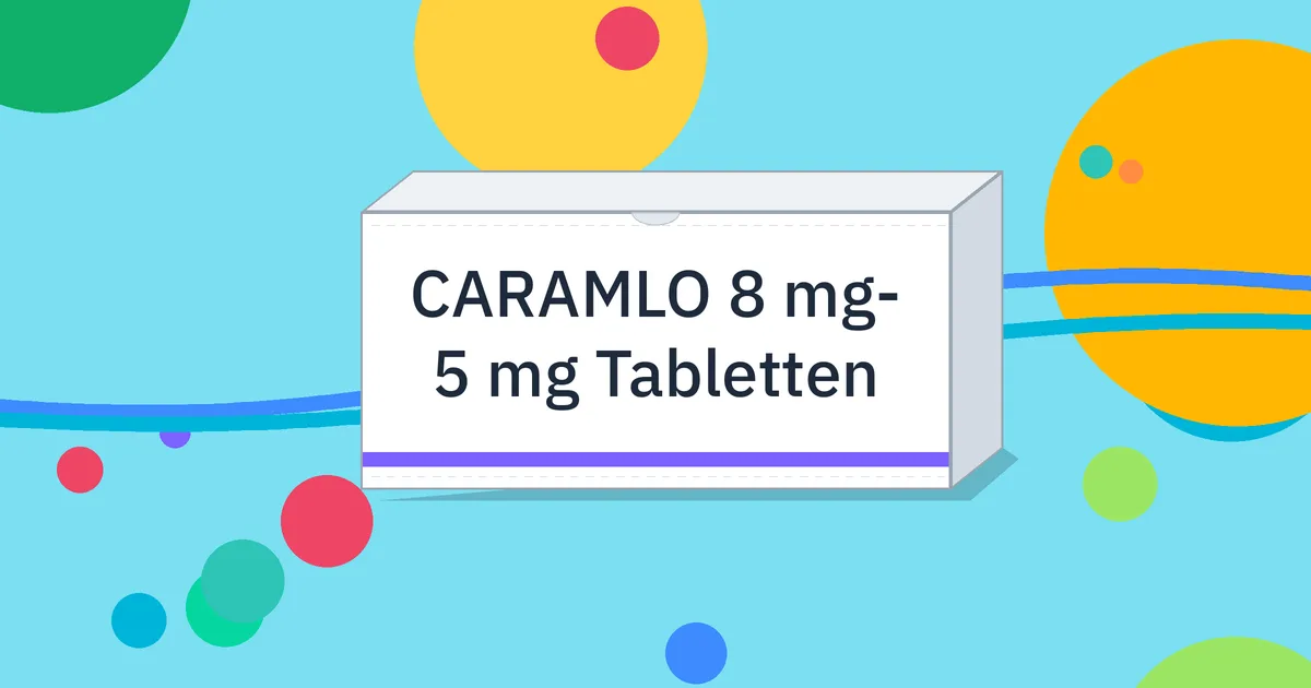 Symbolbild: Packung mit der Aufschrift CARAMLO 8 mg-5 mg Tabletten (PZN 18747490) – Verfügbarkeit und Bezug in Apotheken in Frankfurt am Main