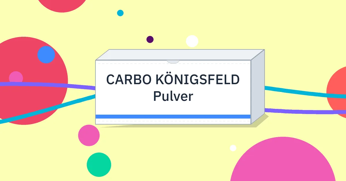 Symbolbild: Packung mit der Aufschrift CARBO KÖNIGSFELD Pulver (PZN 04906370) – Verfügbarkeit und Bezug in Apotheken in Frankfurt am Main