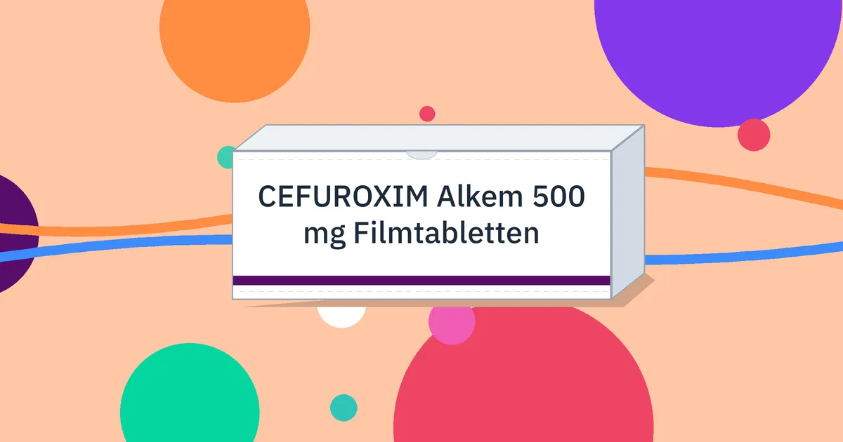 Symbolbild: Packung mit der Aufschrift CEFUROXIM Alkem 500 mg Filmtabletten (PZN 14184736) – Verfügbarkeit und Bezug in Apotheken in Frankfurt am Main
