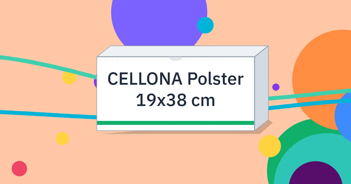 Symbolbild: Packung mit der Aufschrift CELLONA Polster 19x38 cm (PZN 17433430) – Verfügbarkeit und Bezug in Apotheken in Frankfurt am Main