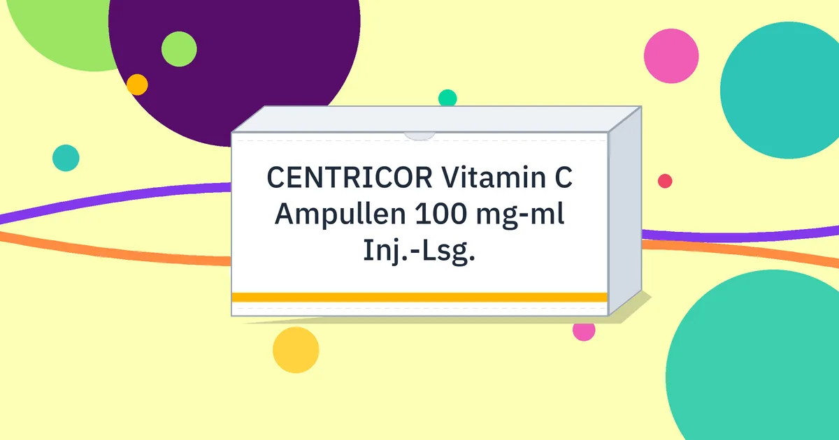 Symbolbild: Packung mit der Aufschrift CENTRICOR Vitamin C Ampullen 100 mg-ml Inj.-Lsg. (PZN 18075659) – Verfügbarkeit und Bezug in Apotheken in Frankfurt am Main