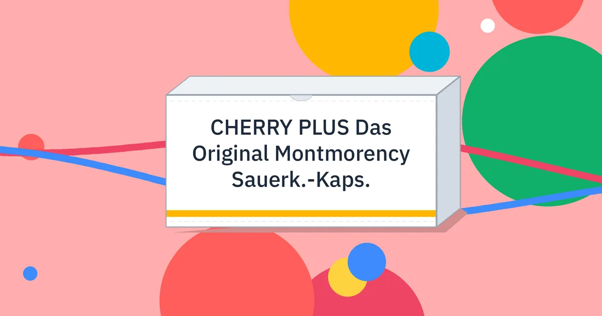 Symbolbild: Packung mit der Aufschrift CHERRY PLUS Das Original Montmorency Sauerk.-Kaps. (PZN 11668592) – Verfügbarkeit und Bezug in Apotheken in Frankfurt am Main
