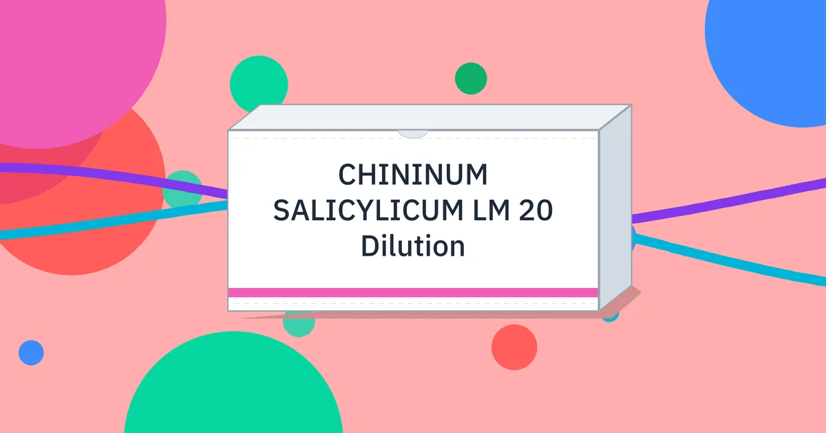Symbolbild: Packung mit der Aufschrift CHININUM SALICYLICUM LM 20 Dilution (PZN 12815693) – Verfügbarkeit und Bezug in Apotheken in Frankfurt am Main