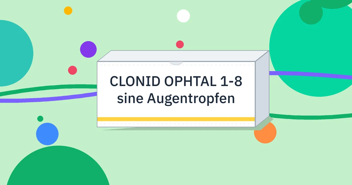 Symbolbild: Packung mit der Aufschrift CLONID OPHTAL 1-8 sine Augentropfen (PZN 07591895) – Verfügbarkeit und Bezug in Apotheken in Frankfurt am Main