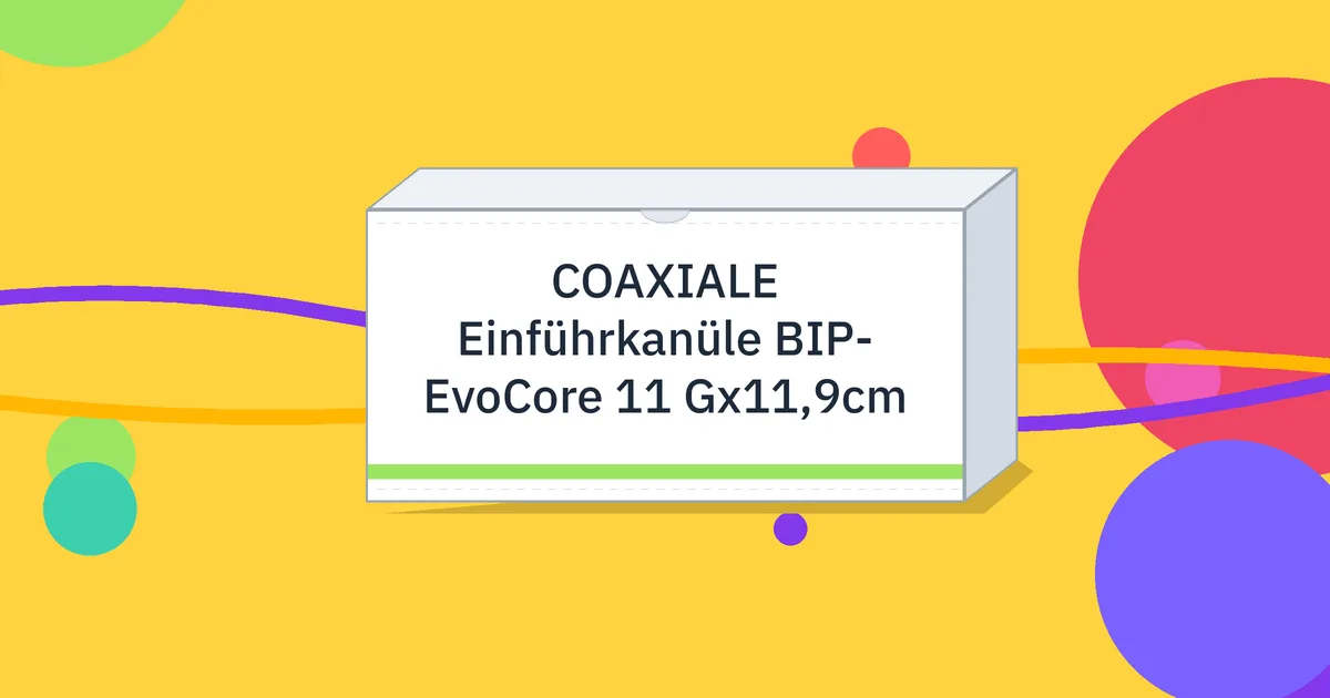 Symbolbild: Packung mit der Aufschrift COAXIALE Einführkanüle BIP-EvoCore 11 Gx11,9cm (PZN 16135328) – Verfügbarkeit und Bezug in Apotheken in Frankfurt am Main